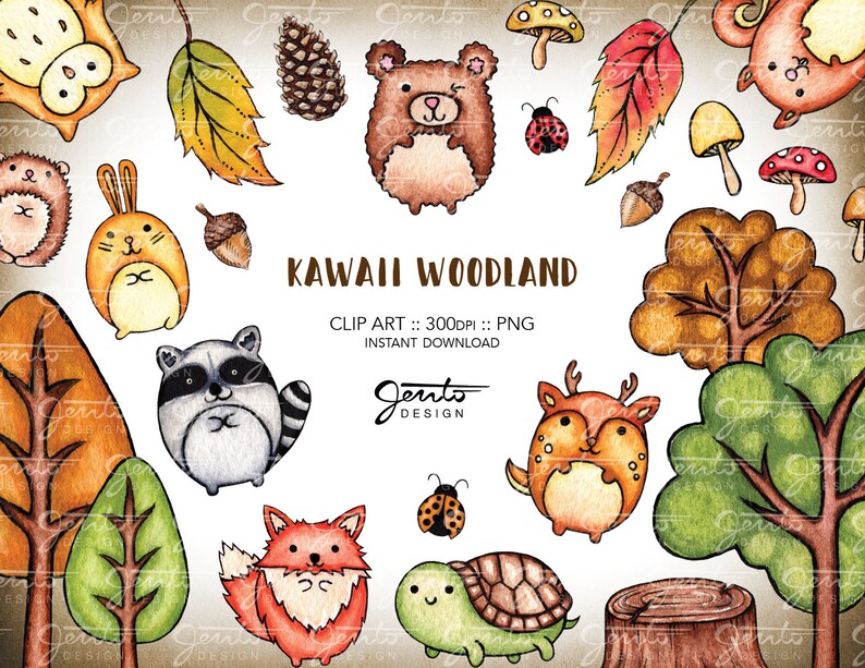 Kawaii Woodland Cute Critters Clipart Set Deer Fox Owl - Etsy