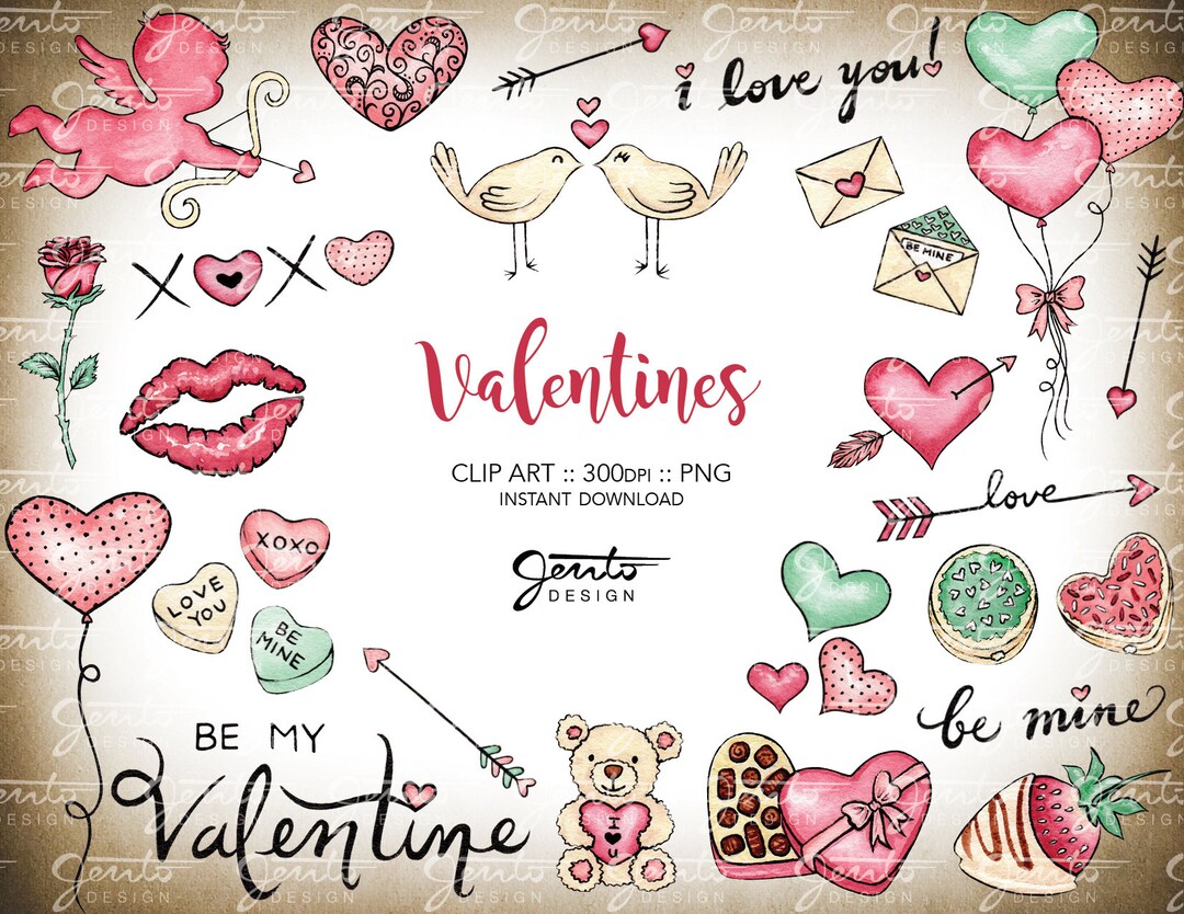 Valentine Clipart Set Lovebirds Cupid Conversation Hearts - Etsy