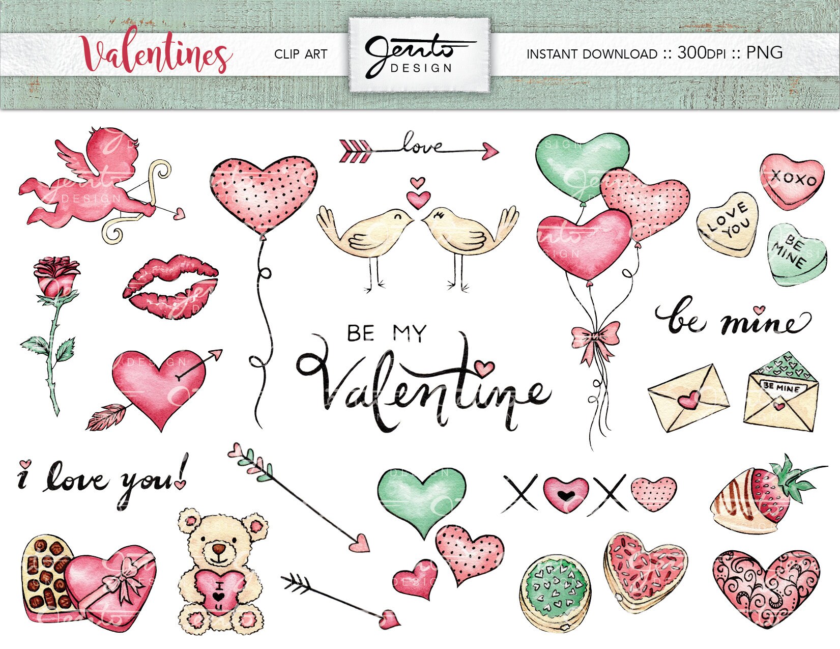 Valentine Clipart Set Lovebirds Cupid Conversation Hearts | Etsy