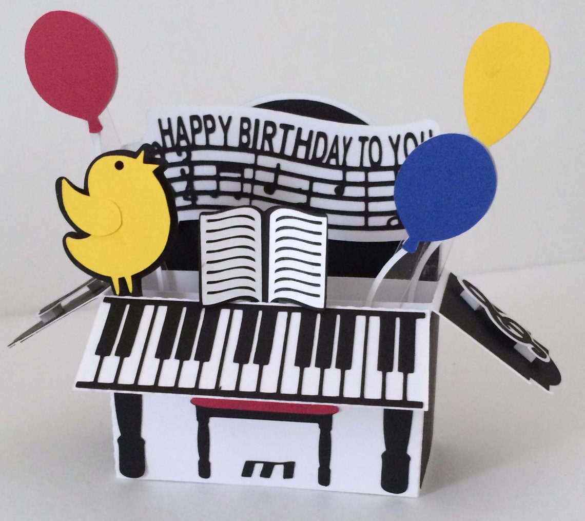Happy Birthday Piano Card in A Box 3D SVG - Etsy