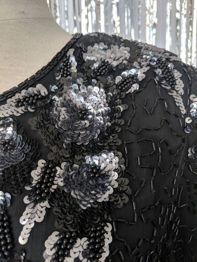 Black and Silver Jacket Sequined and Beaded Floral Pattern - Etsy