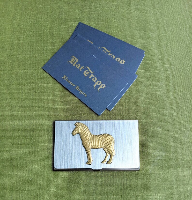 Silver Tone Business Card Case With Brass Zebra Sourced & - Etsy