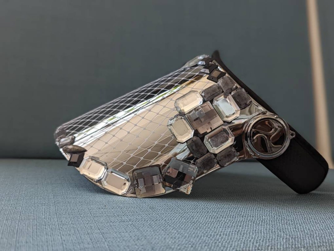 Visor - Veiled and Bedazzled Silver Metallic Shine Reflective - Etsy