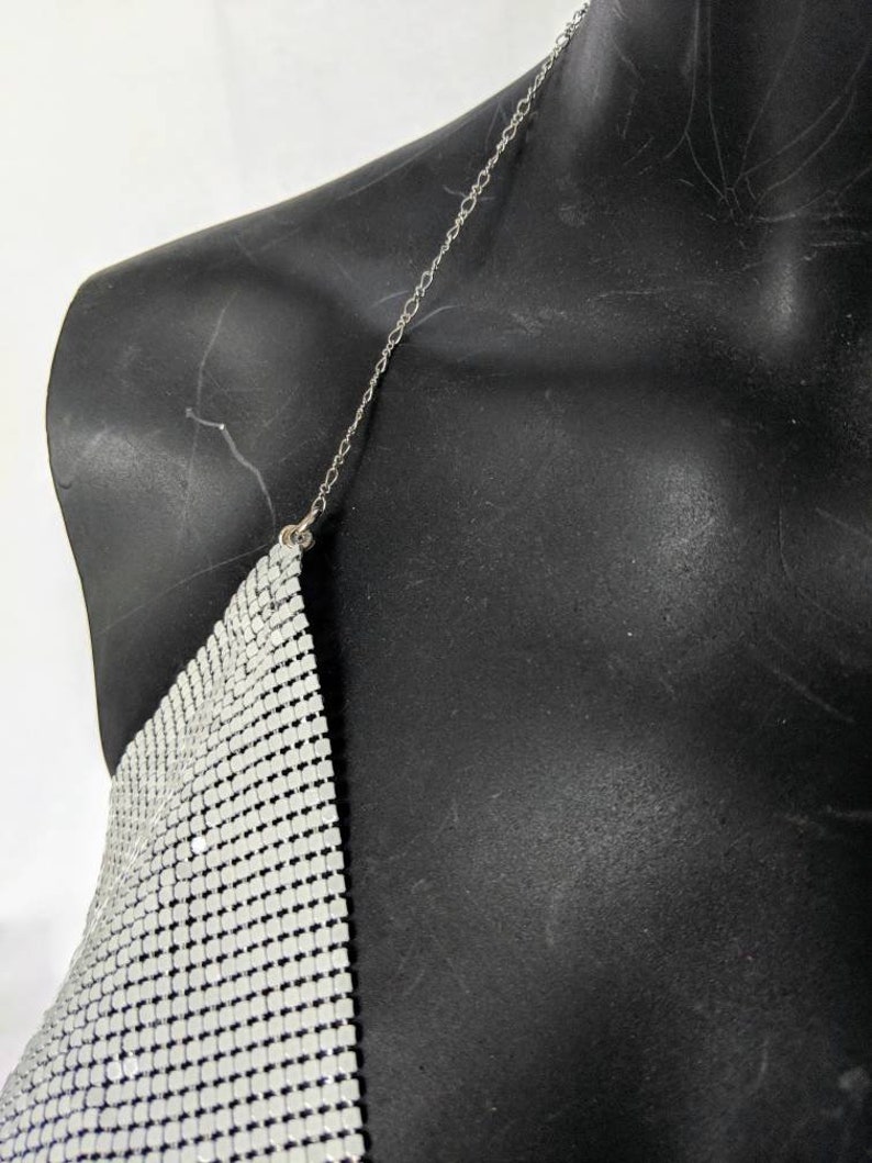 White Metallic Mesh Disco Glam Halter Crop Top W Chain Strap - Etsy