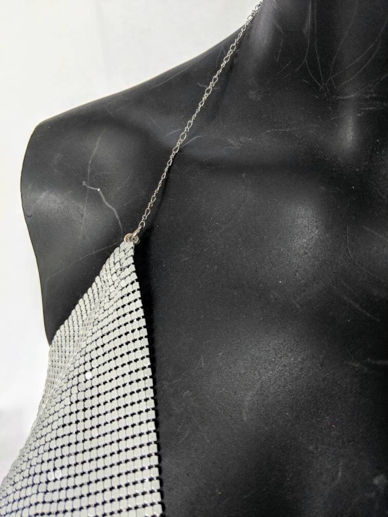 White Metallic Mesh Disco Glam Halter Crop Top W Chain Strap | Etsy