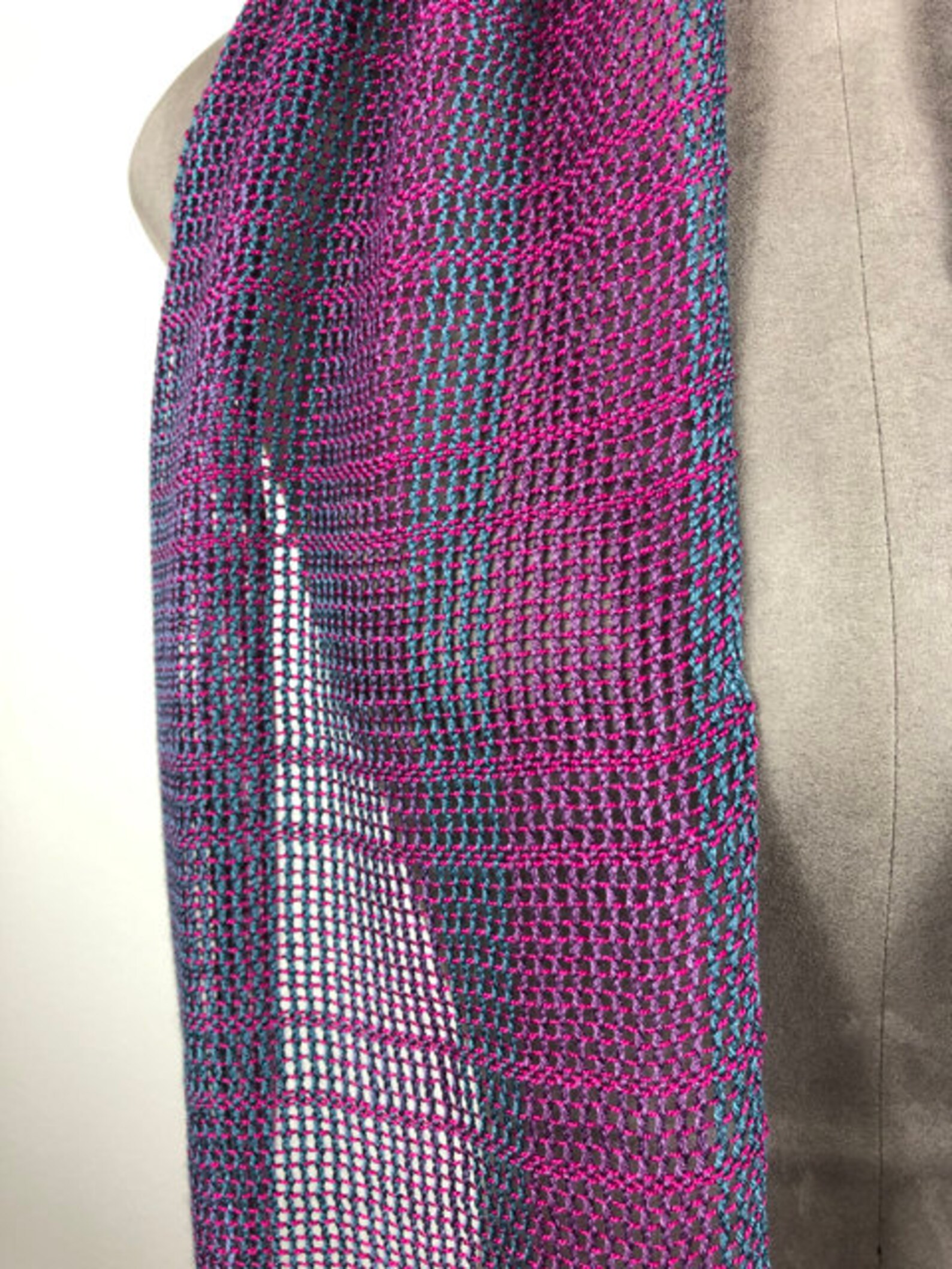 Handwoven Open Weave Scarf-purple Red/ Blue Gray - Etsy