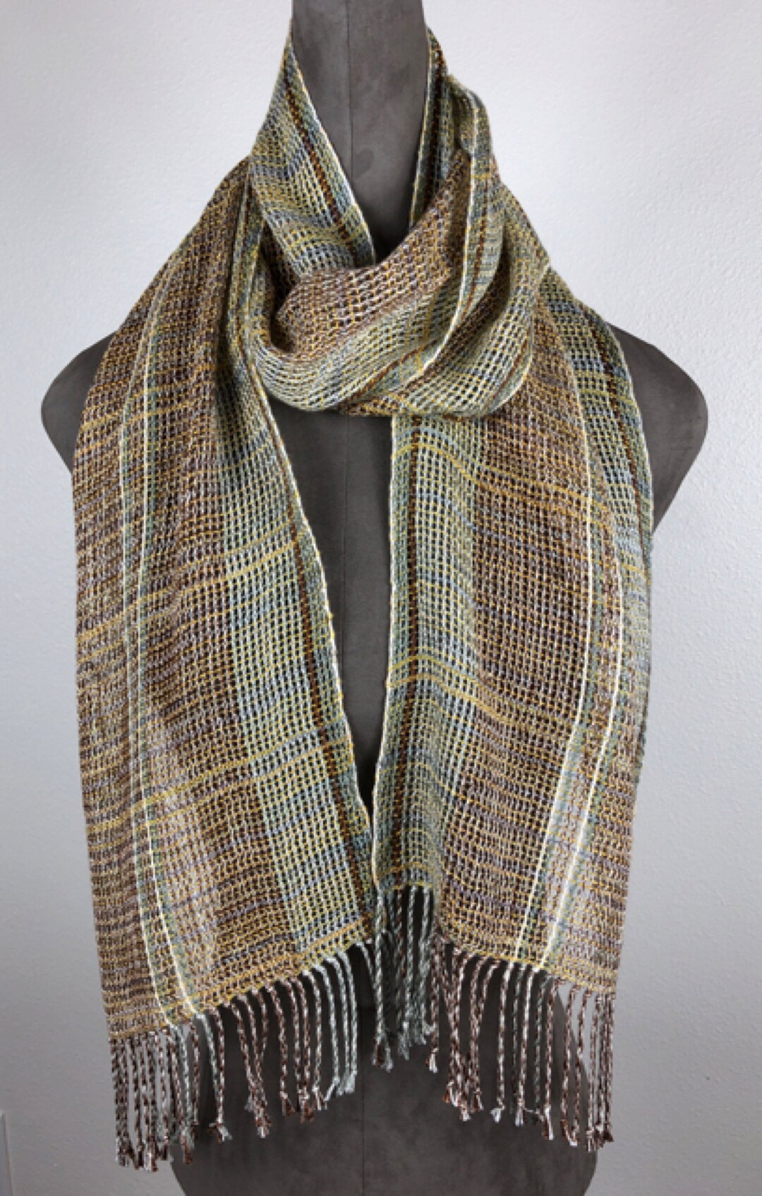 Handwoven Open Weave Scarf- Green/ Brown - Etsy