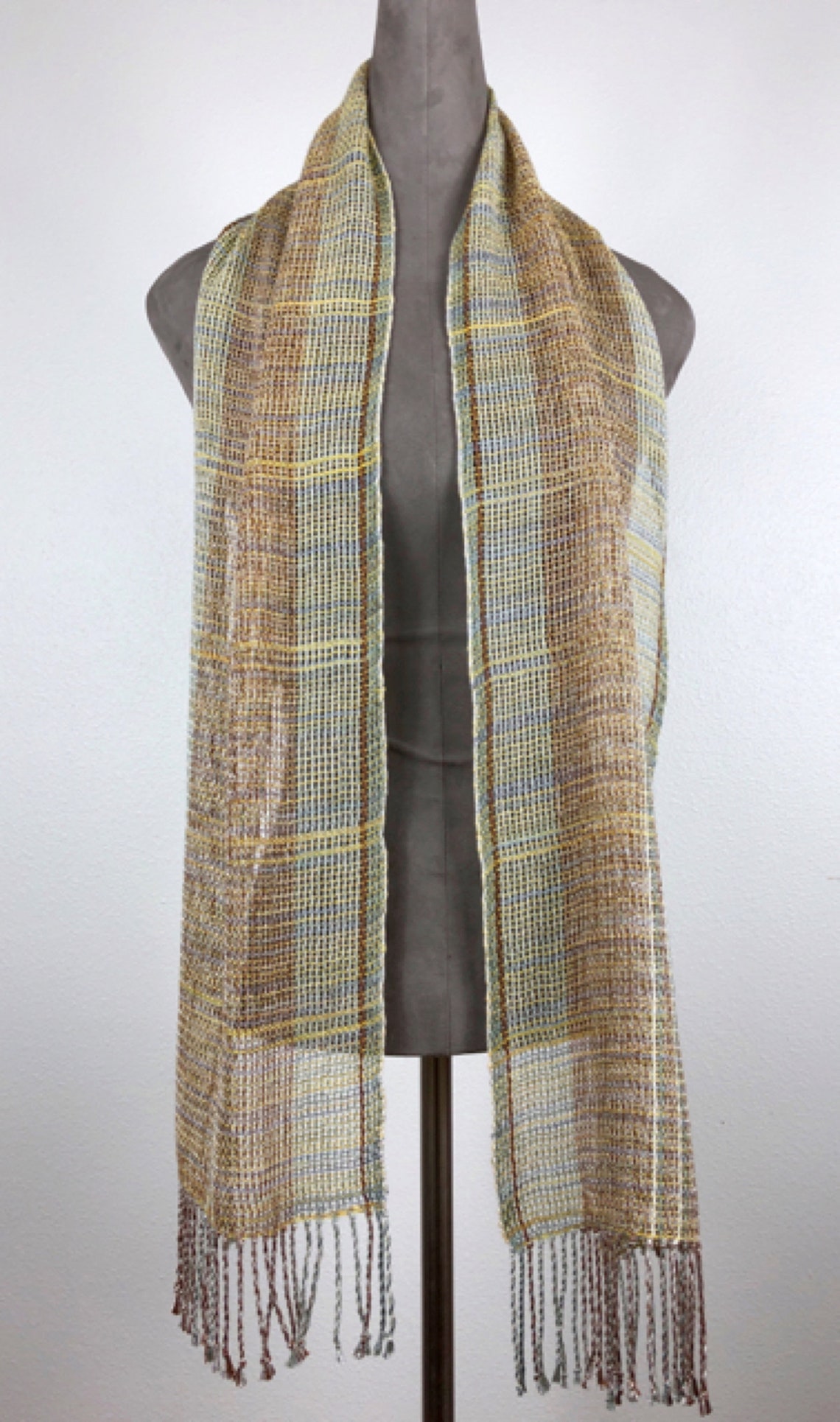 Handwoven Open Weave Scarf- Green/ Brown - Etsy