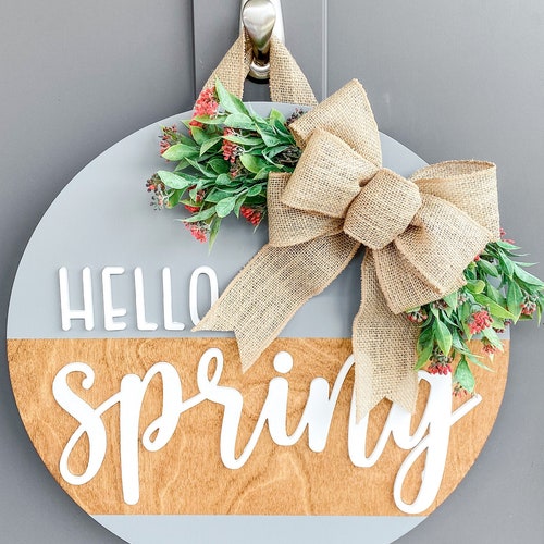 Hello Spring Wood Door Hanger Front Door Decor Spring - Etsy
