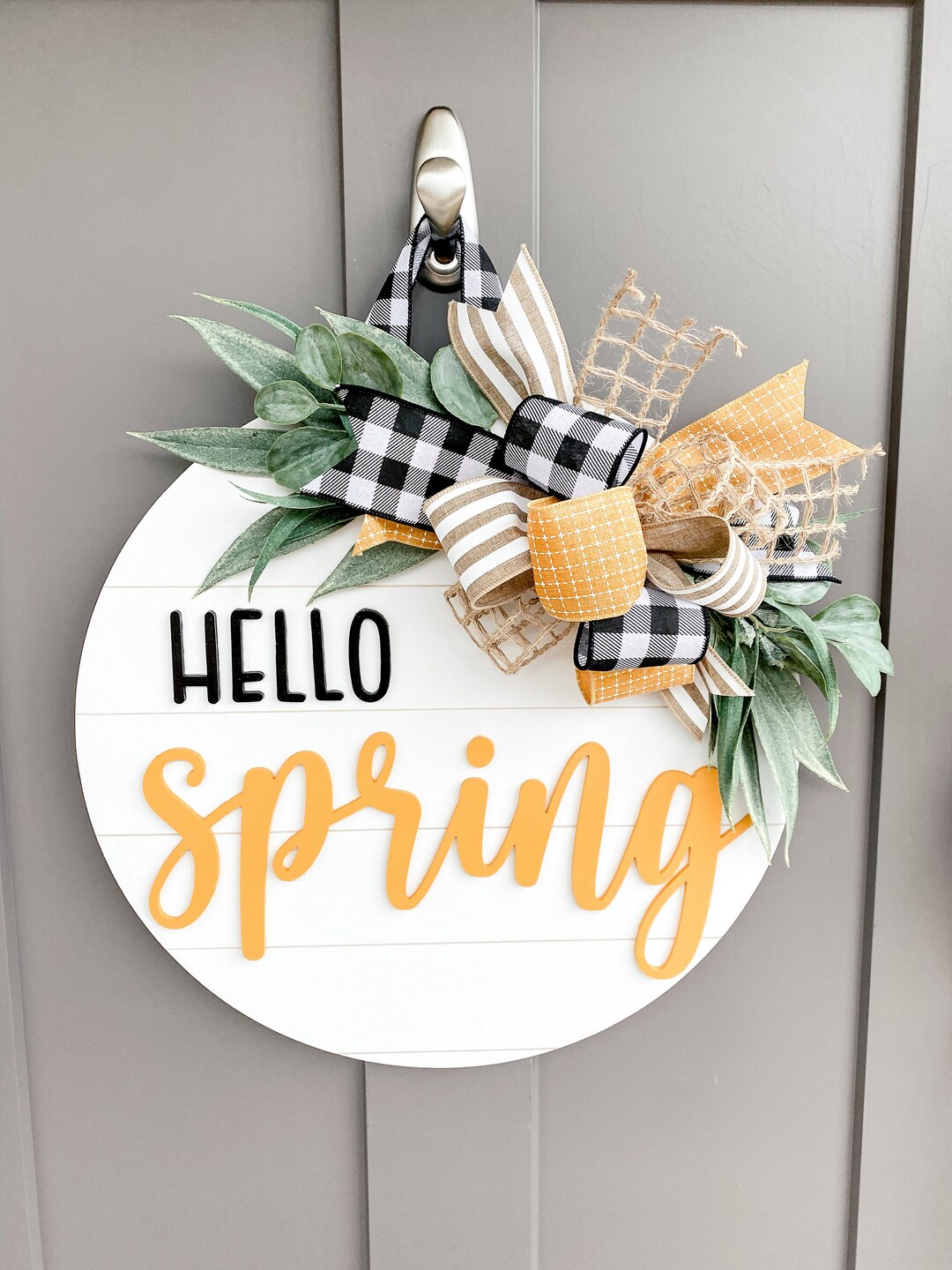 Hello Spring | Wood Door Hanger | Front Door Decor | Spring Door Hanger ...