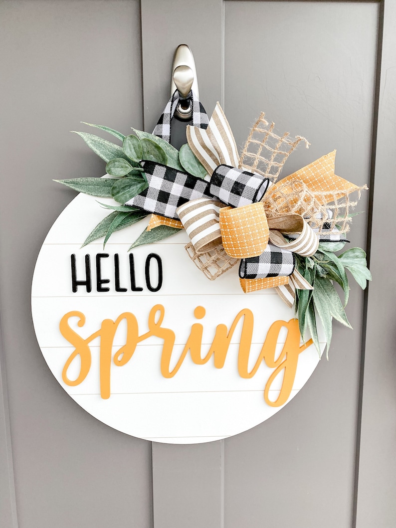 Hello Spring Wood Door Hanger Front Door Decor Spring - Etsy