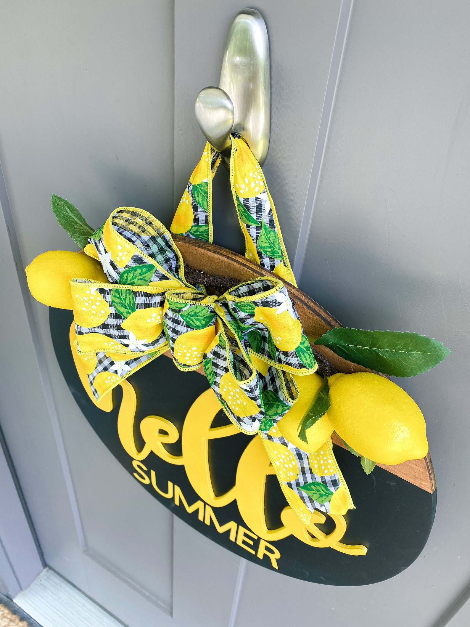 Front Door Decor | Lemon Hello Summer Door Hanger | Round Wood Sign ...