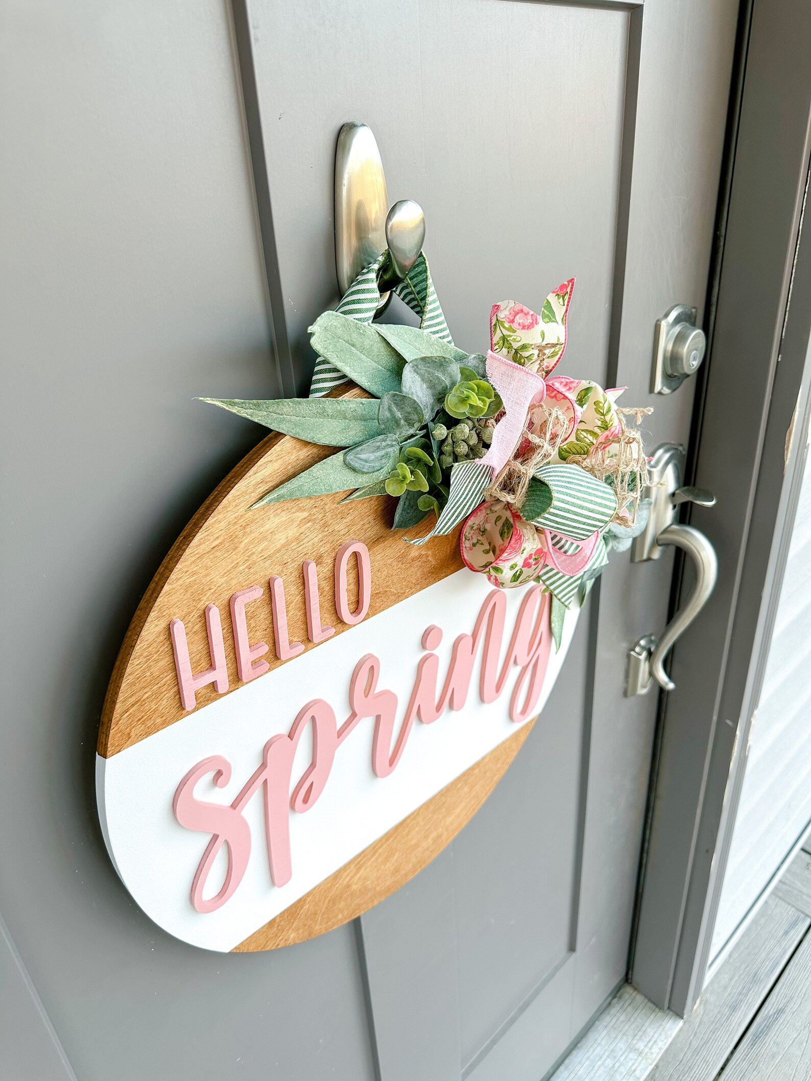 Hello Spring | Wood Door Hanger | Front Door Decor | Spring Door Hanger ...