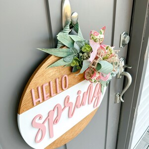 Hello Spring | Wood Door Hanger | Front Door Decor | Spring Door Hanger ...