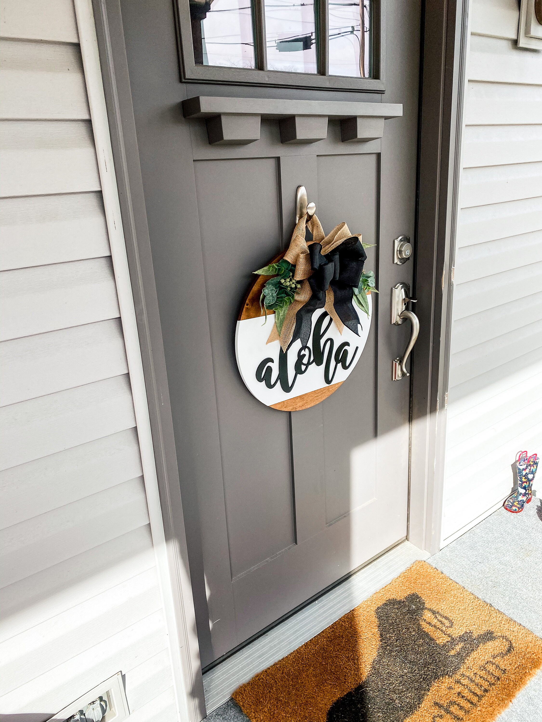 Front Door Decor Aloha Round Wood Sign Front Door Wreath | Etsy