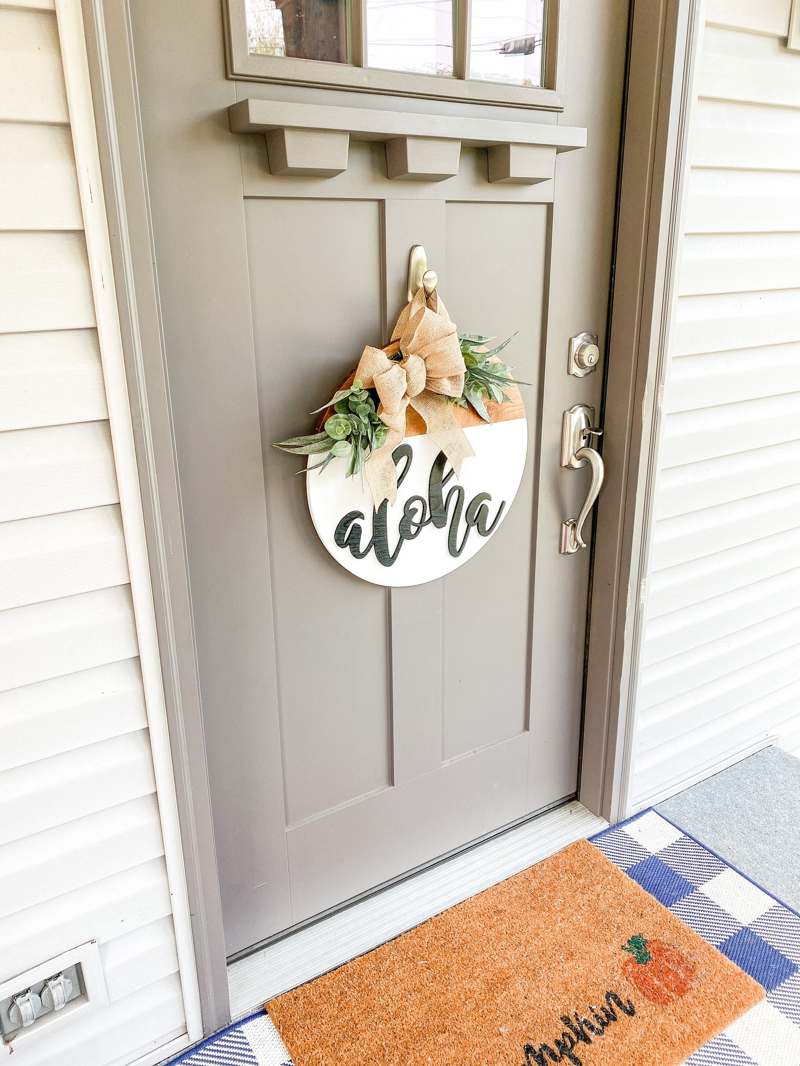 Front Door Decor Aloha Round Wood Sign Front Door Wreath | Etsy