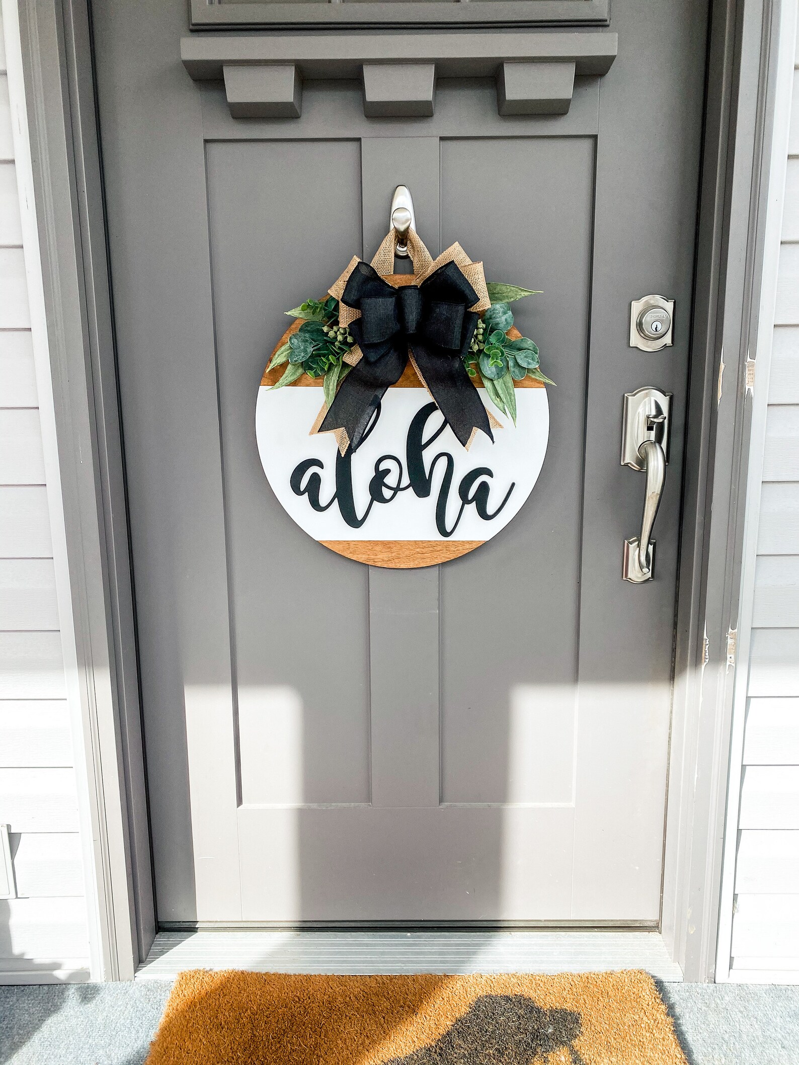 Front Door Decor Aloha Round Wood Sign Front Door Wreath | Etsy