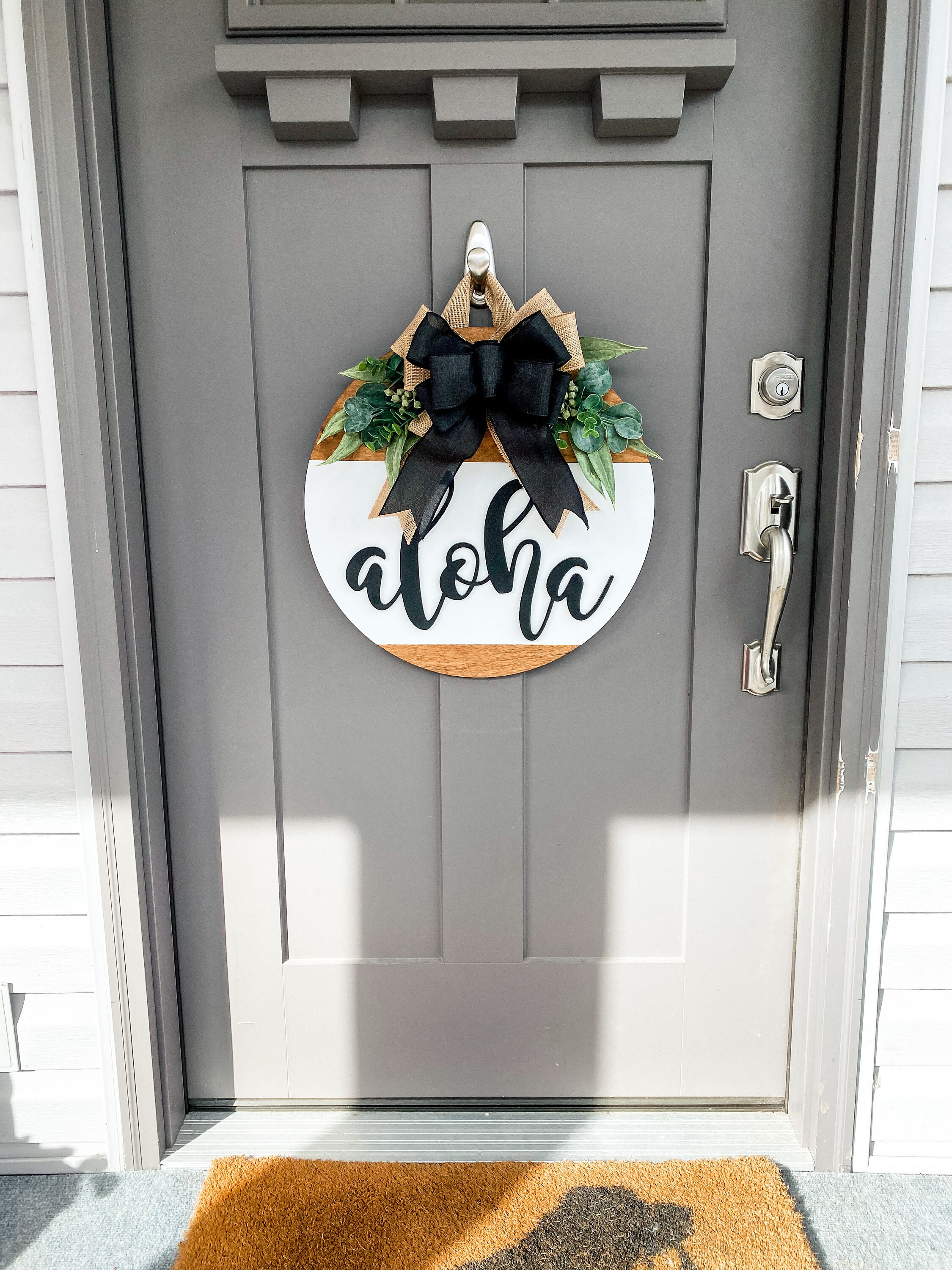 Front Door Decor Aloha Round Wood Sign Front Door Wreath | Etsy