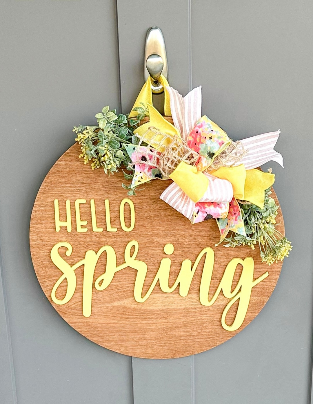 Hello Spring | Wood Door Hanger | Front Door Decor | Spring Door Hanger ...