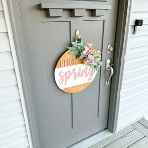 Hello Spring | Wood Door Hanger | Front Door Decor | Spring Door Hanger ...