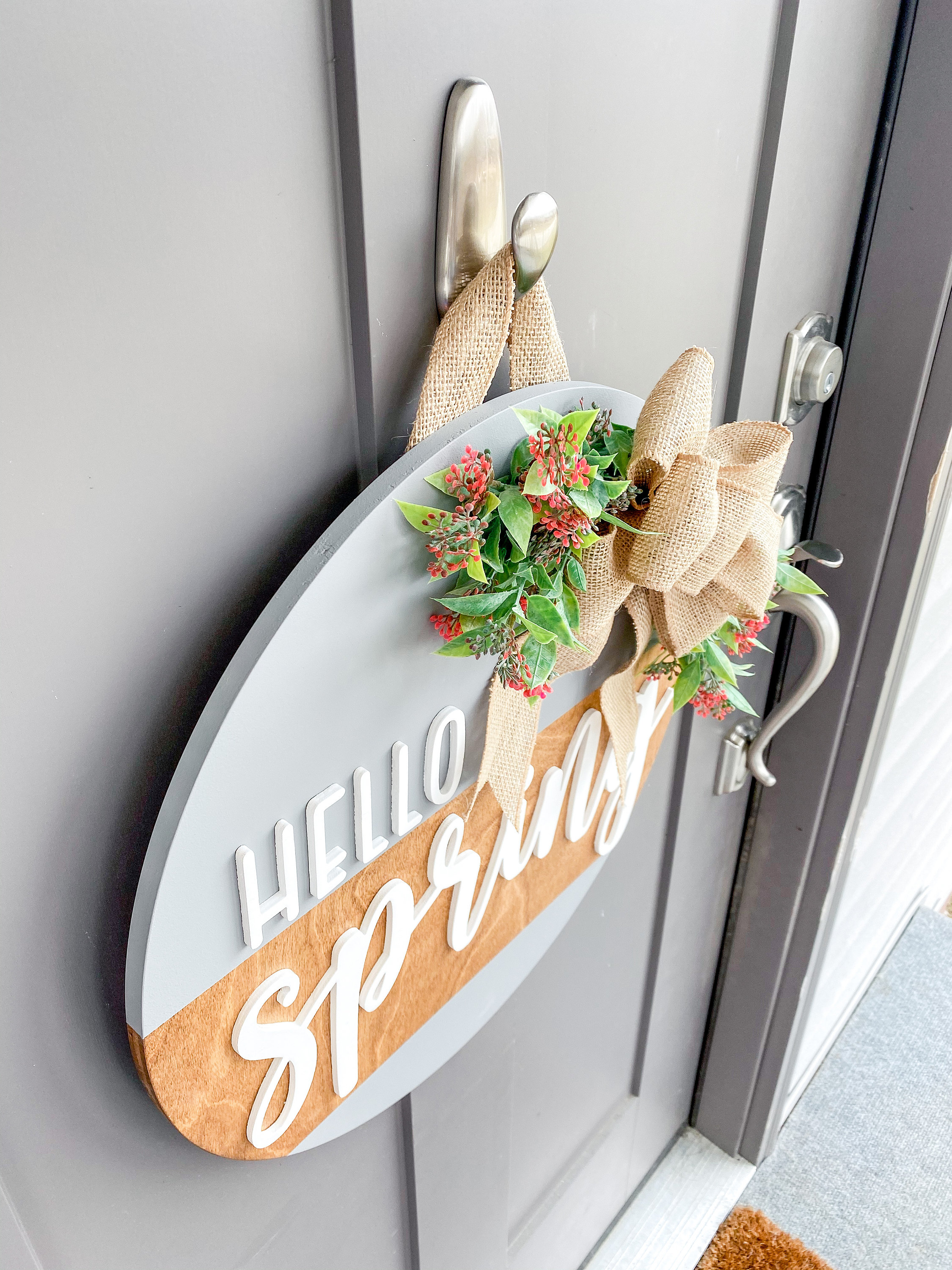 Front Door Decor | Hello Spring | Round Wood Sign | Front Door Wreath ...