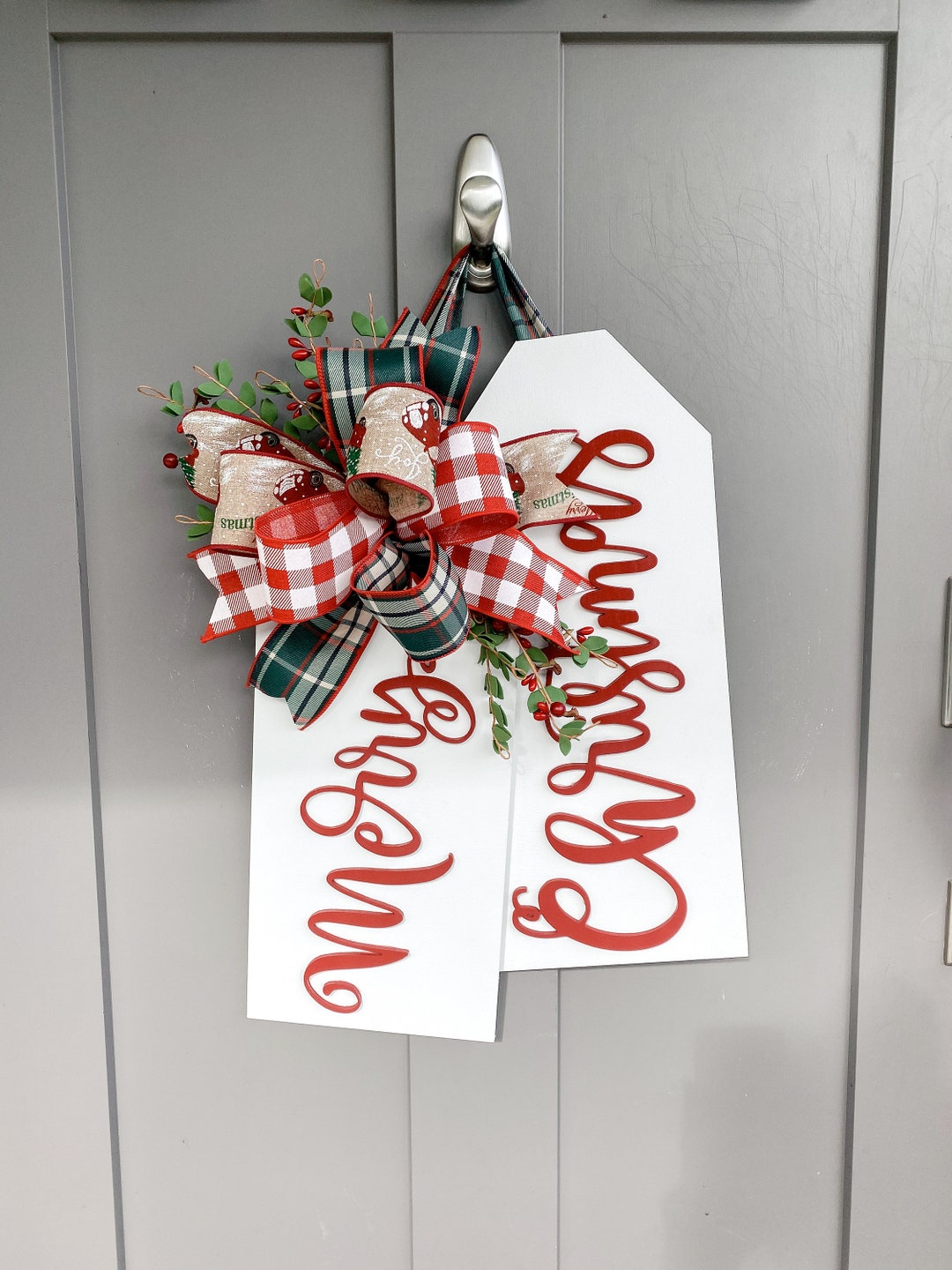 Christmas Front Door Decor | Tag Door Hanger | Christmas Wreath ...