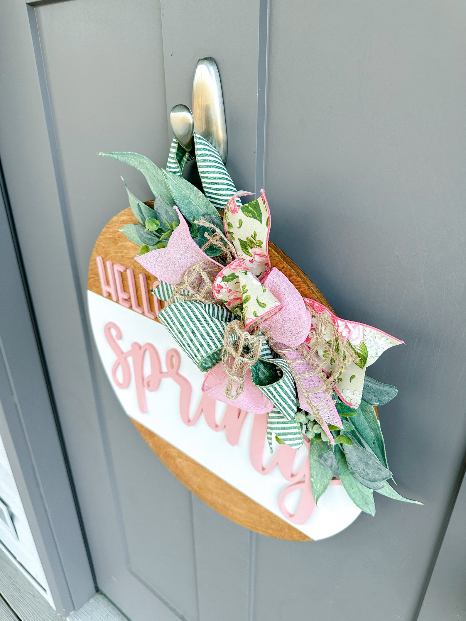 Hello Spring | Wood Door Hanger | Front Door Decor | Spring Door Hanger ...