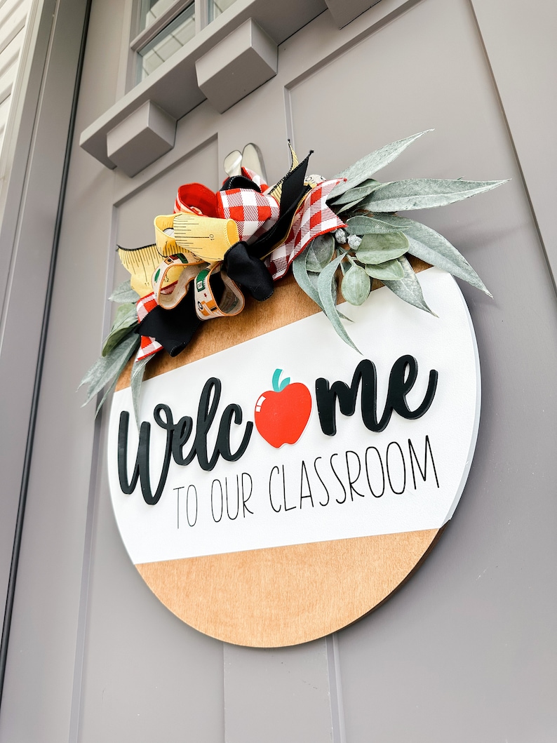 Front Door Decor | Welcome to Our Classroom | Door Hanger | Round Wood ...