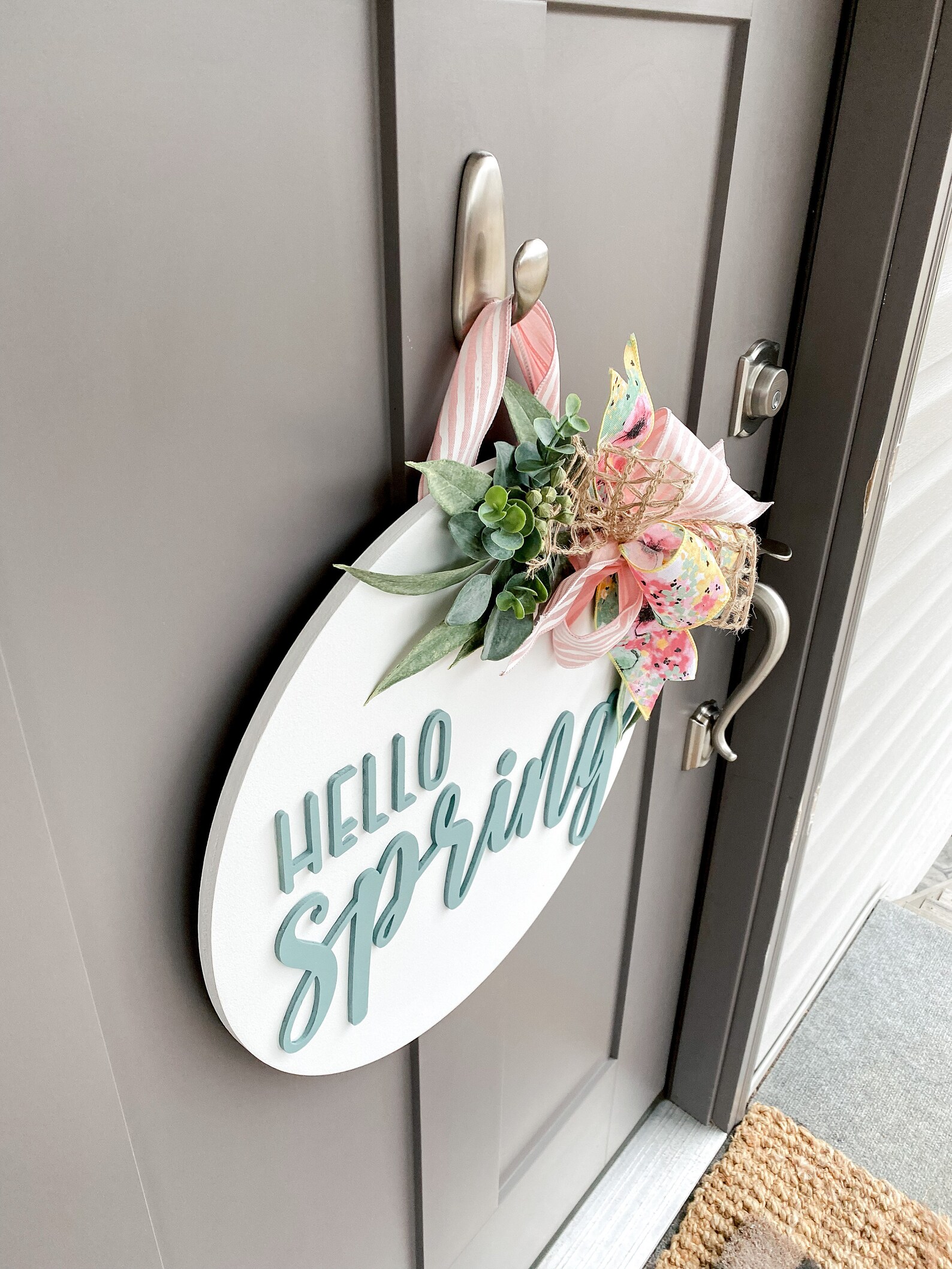 Hello Spring Wood Door Hanger Front Door Decor Spring - Etsy