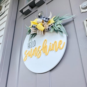 Front Door Decor | Hello Sunshine Door Hanger | Round Wood Sign | Front ...