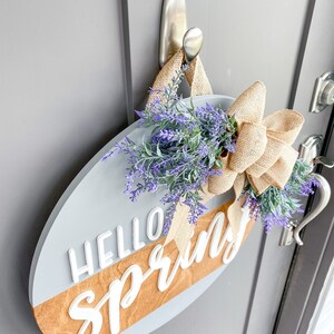 Front Door Decor | Hello Spring | Round Wood Sign | Front Door Wreath ...