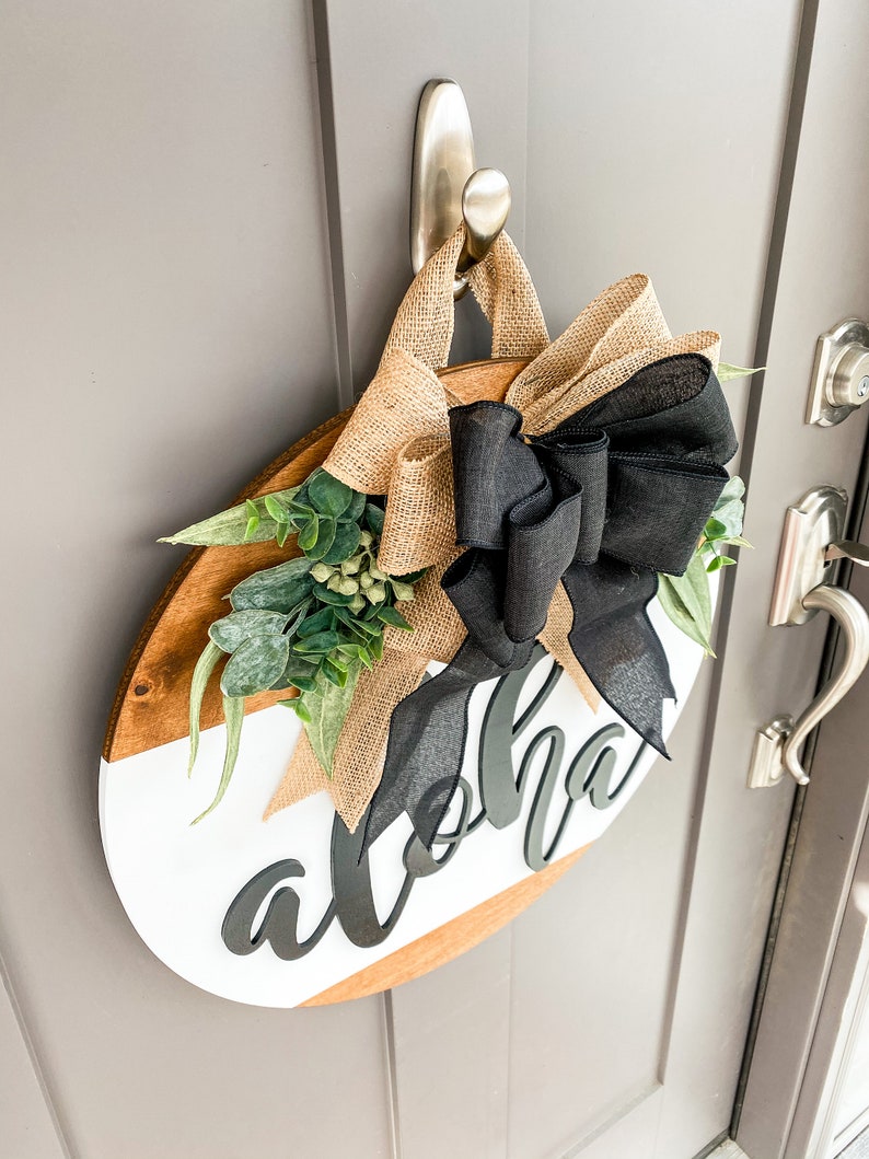 Front Door Decor Aloha Round Wood Sign Front Door Wreath | Etsy