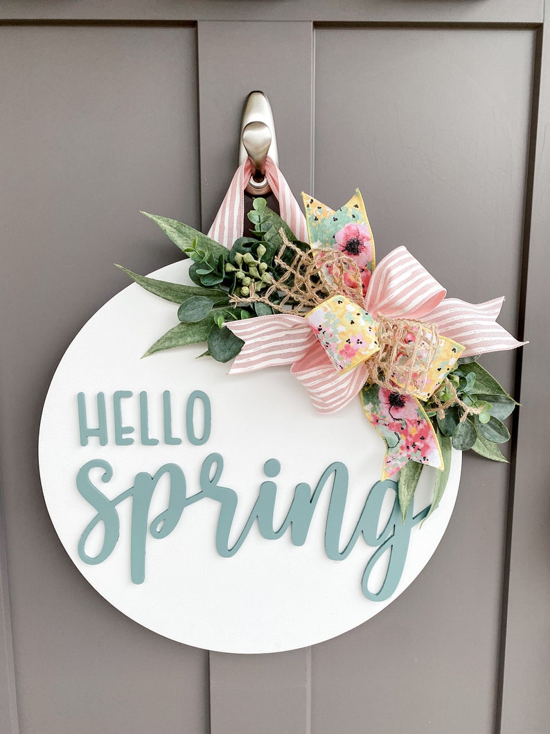 Hello Spring Wood Door Hanger Front Door Decor Spring - Etsy