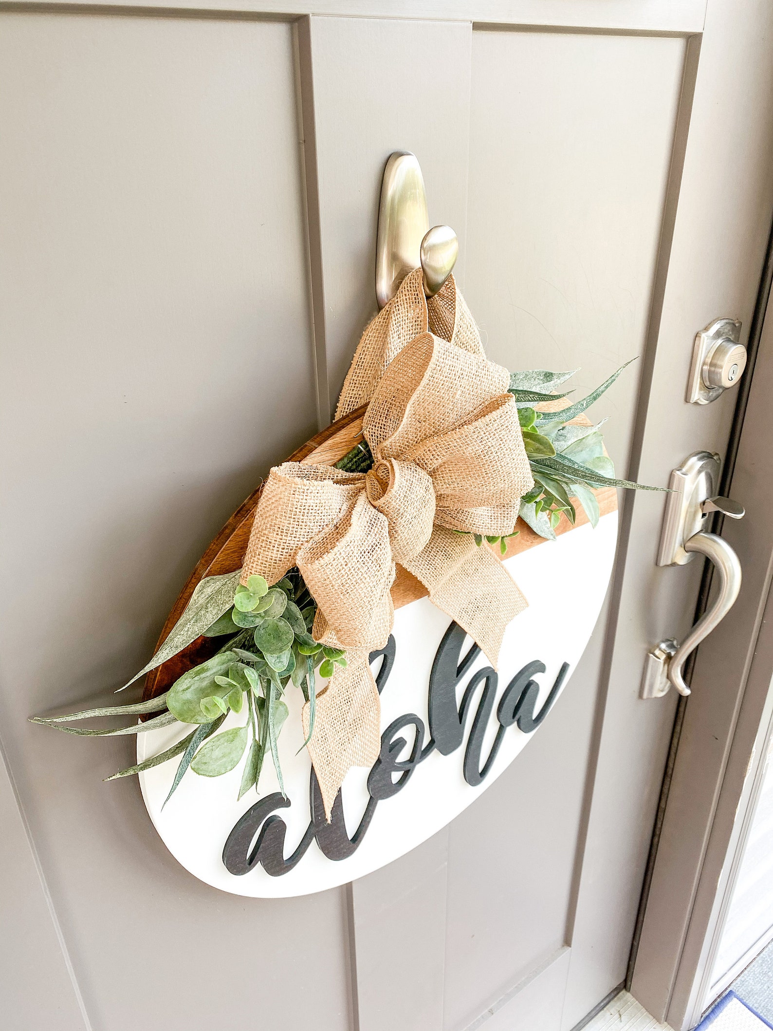 Front Door Decor | Aloha | Round Wood Sign | Front Door Wreath | Wood ...