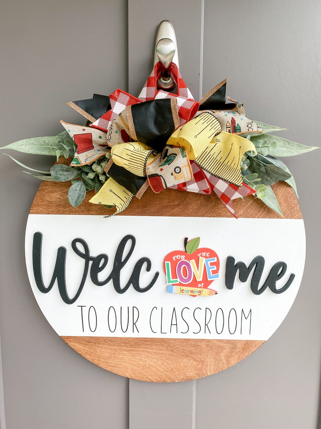 Front Door Decor Welcome to Our Classroom Door Hanger Round Wood Sign ...