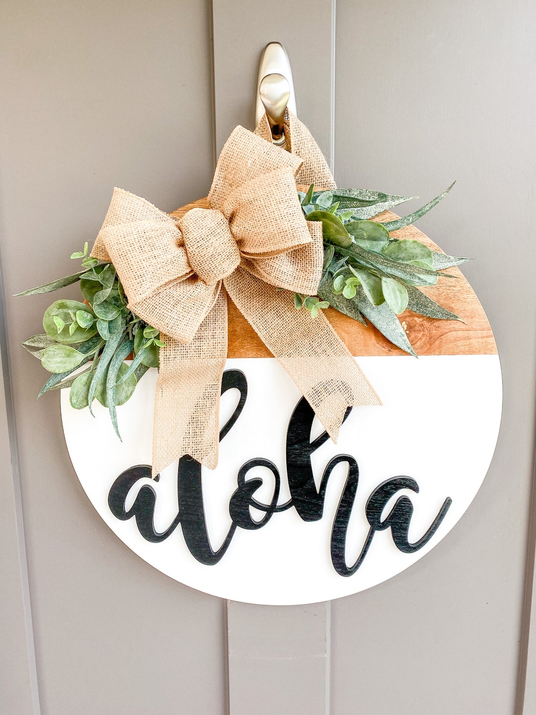 Front Door Decor | Aloha | Round Wood Sign | Front Door Wreath | Wood ...