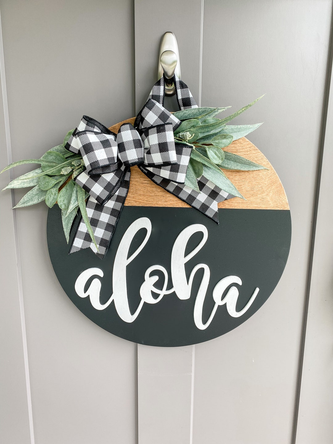 Front Door Decor Aloha Round Wood Sign Front Door Wreath Wood Door ...