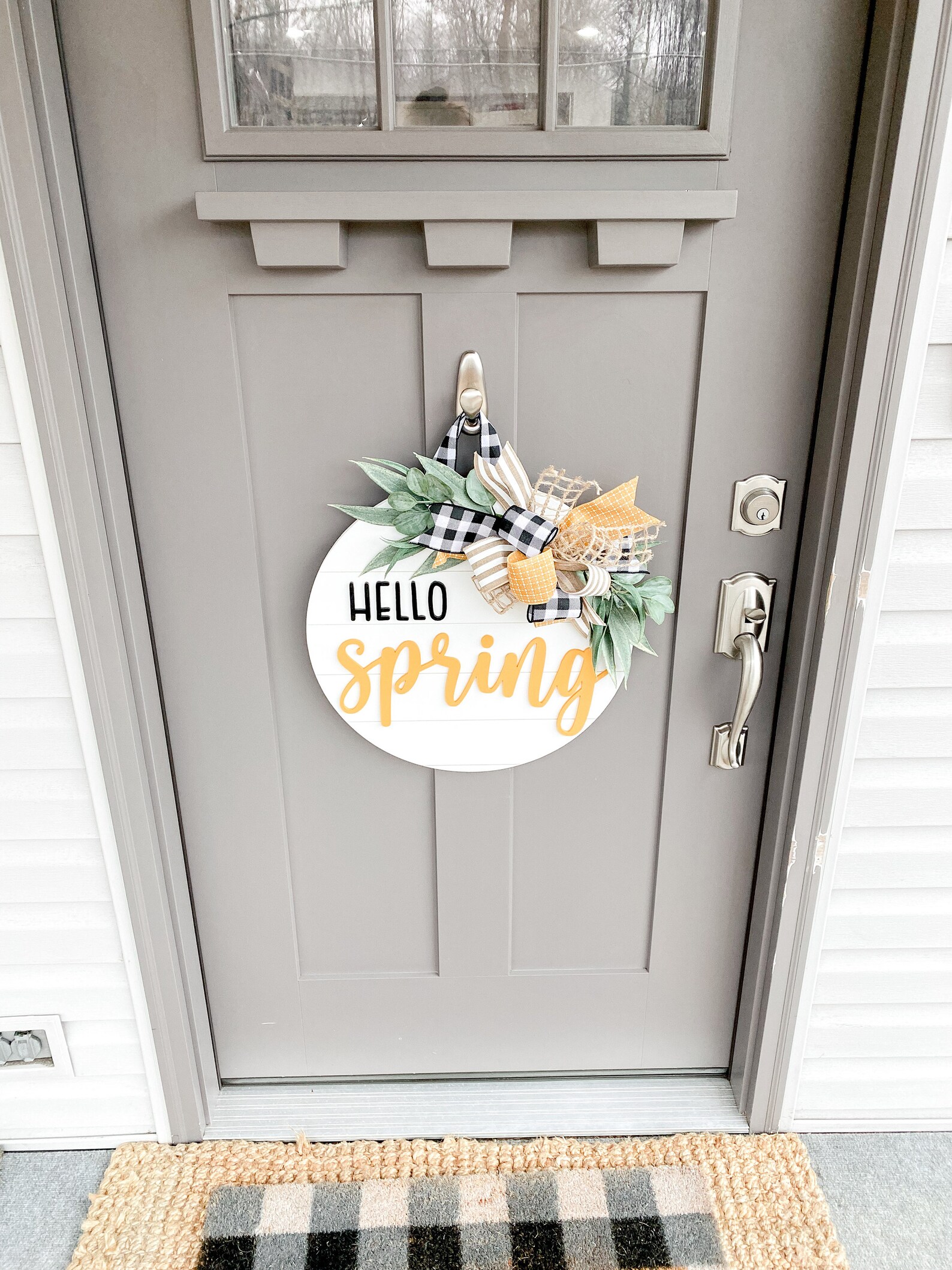Hello Spring | Wood Door Hanger | Front Door Decor | Spring Door Hanger ...