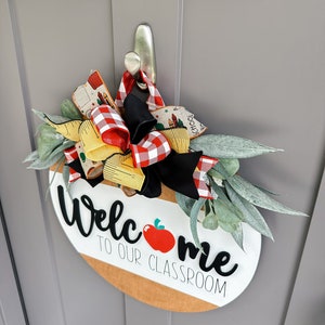 Front Door Decor | Welcome to Our Classroom | Door Hanger | Round Wood ...