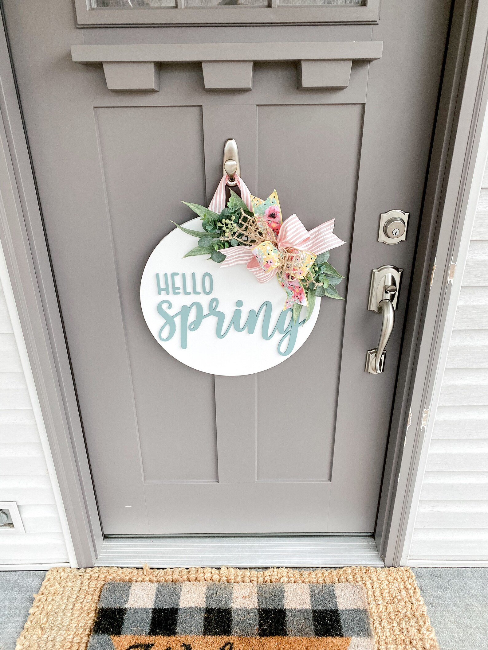 Hello Spring Wood Door Hanger Front Door Decor Spring | Etsy