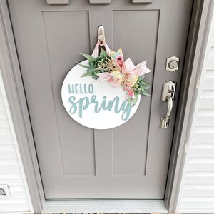 Hello Spring | Wood Door Hanger | Front Door Decor | Spring Door Hanger ...