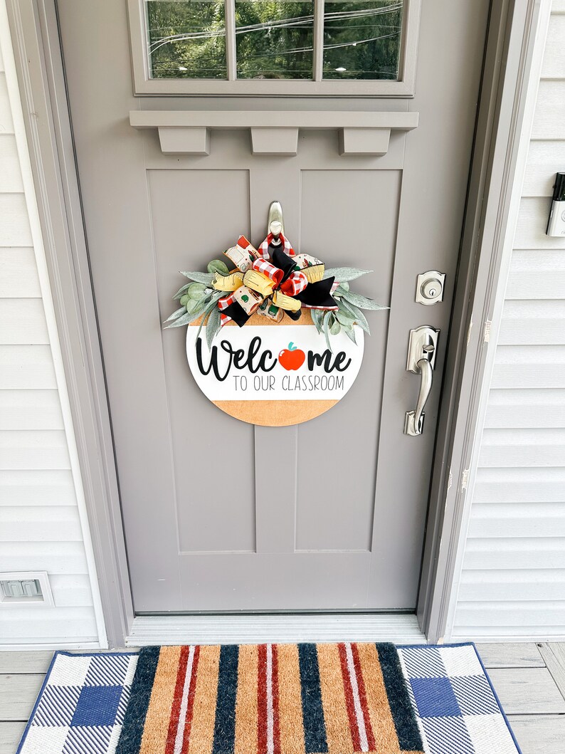 Front Door Decor | Welcome to Our Classroom | Door Hanger | Round Wood ...