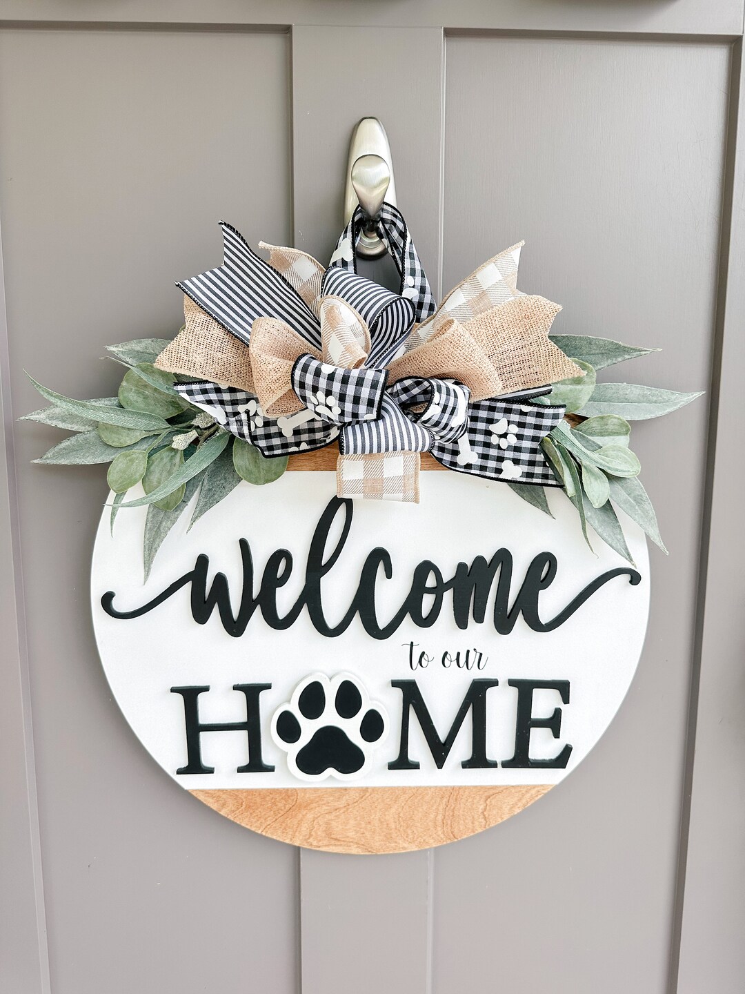 Front Door Decor | Dog | Paw Print | Round Wood Sign | Front Door ...
