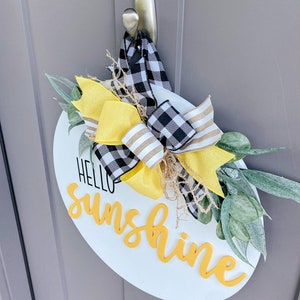 Front Door Decor | Hello Sunshine Door Hanger | Round Wood Sign | Front ...