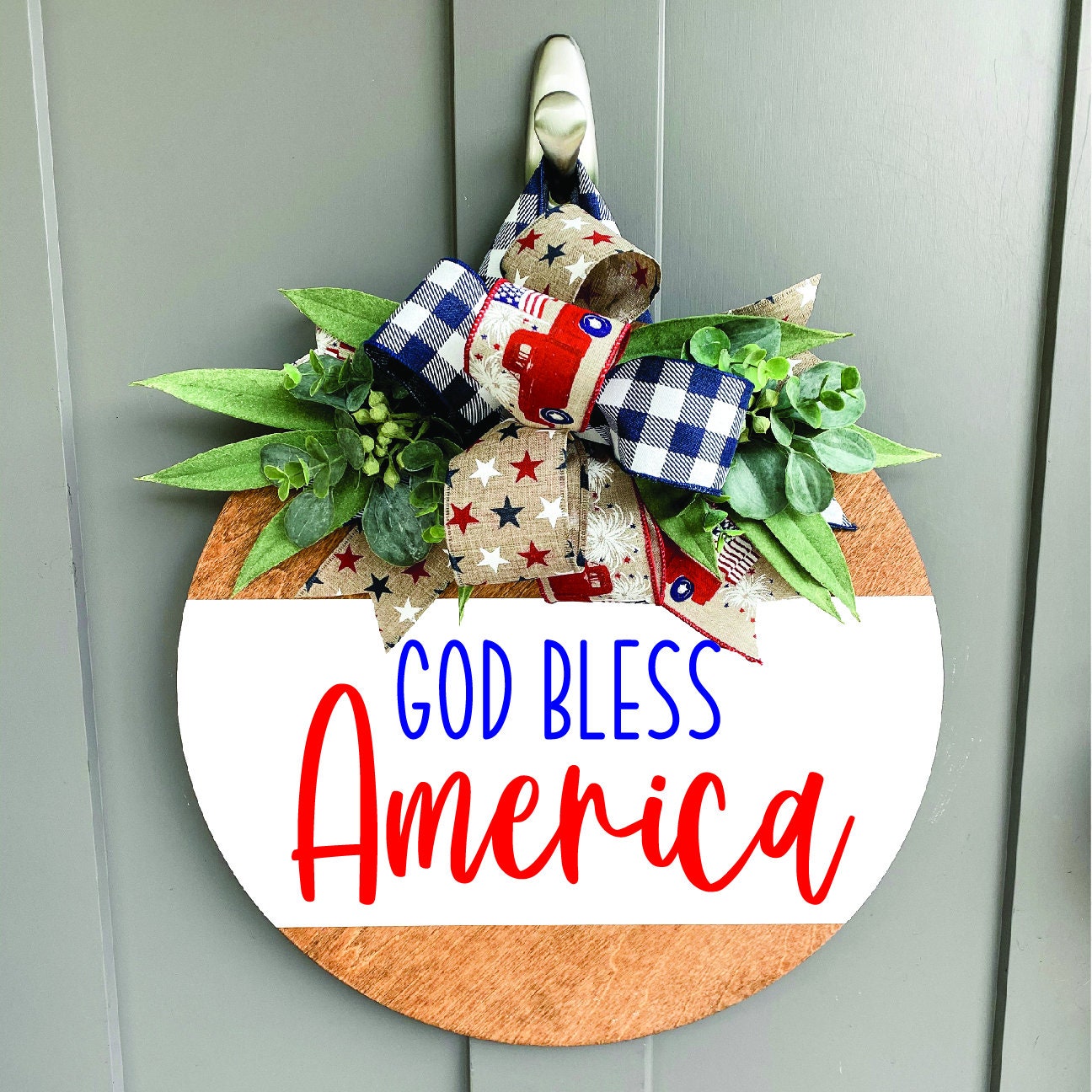 God Bless America Wood Door Hanger Front Door Decor Spring Etsy