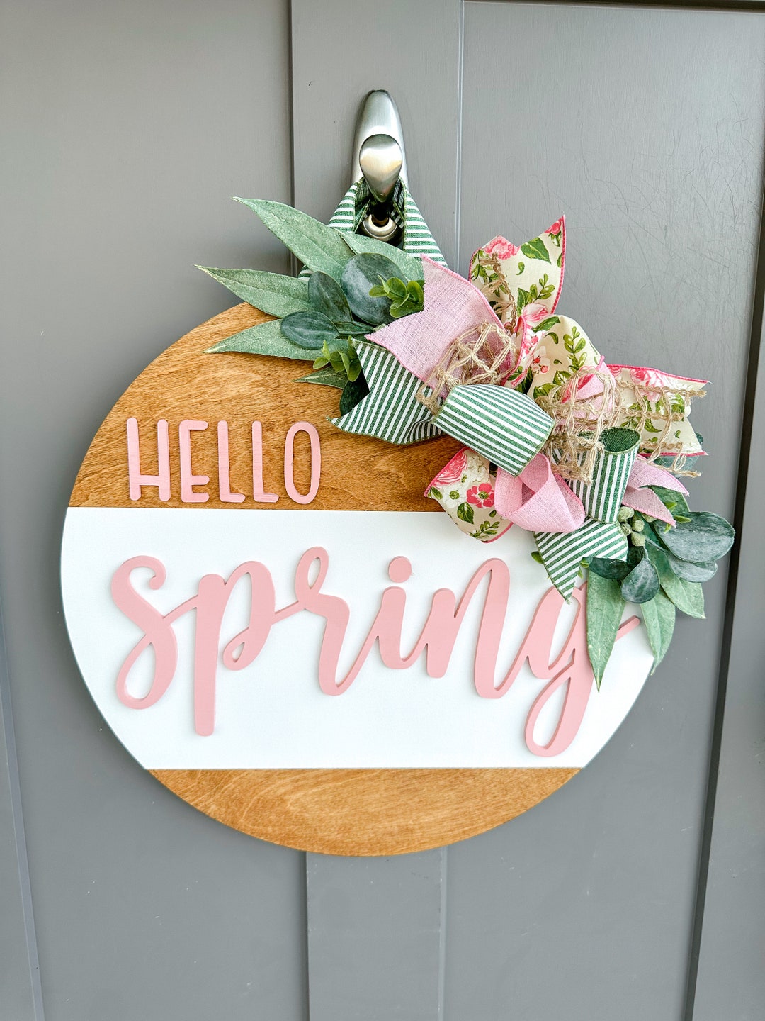 Hello Spring | Wood Door Hanger | Front Door Decor | Spring Door Hanger ...