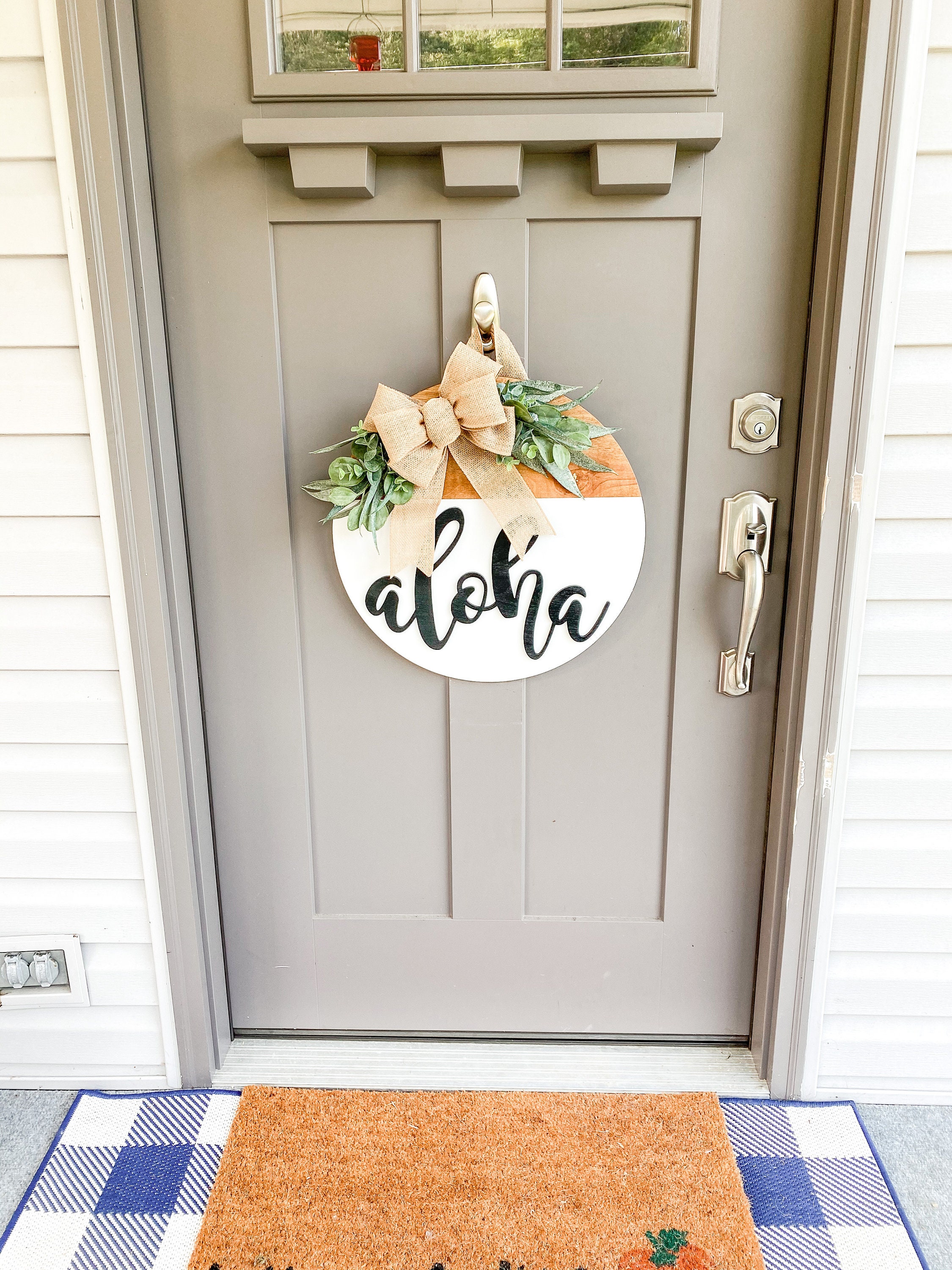Front Door Decor Aloha Round Wood Sign Front Door Wreath | Etsy