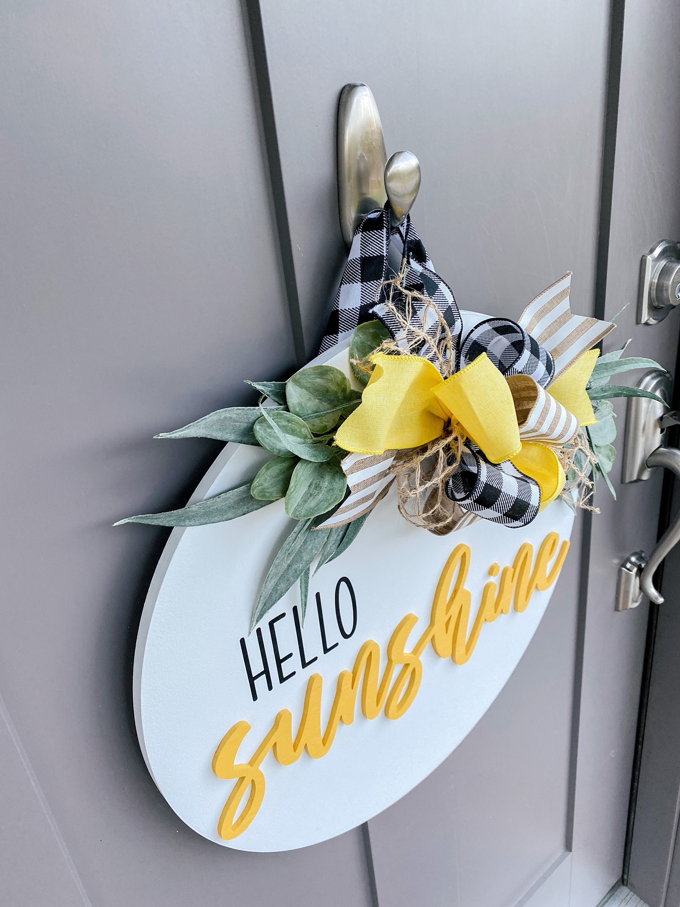 Front Door Decor | Hello Sunshine Door Hanger | Round Wood Sign | Front ...