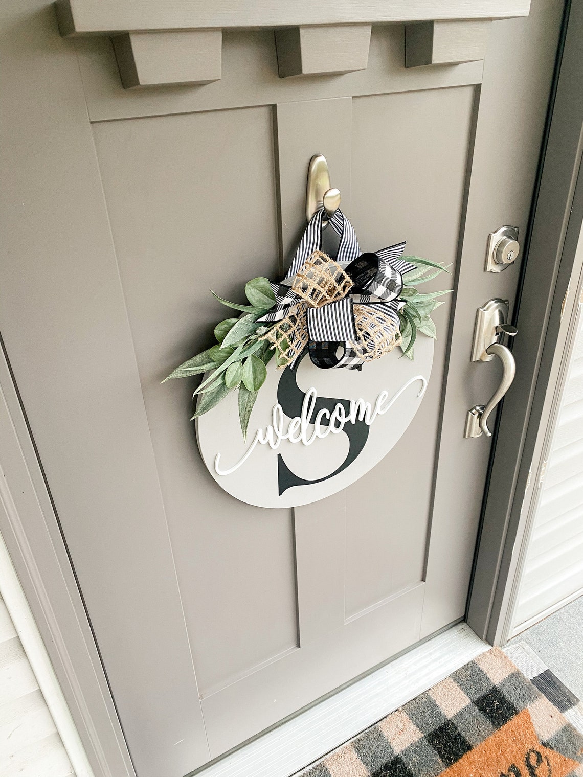 Front Door Decor Initial Welcome Gift Door Hanger Wood - Etsy