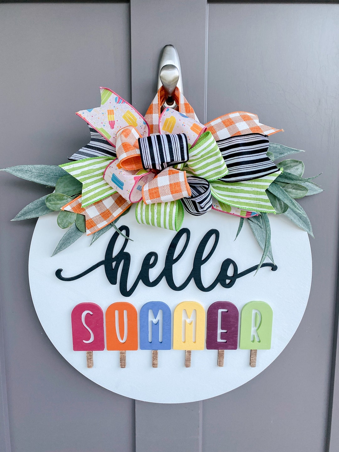 Front Door Decor | Hello Summer | Popsicle | Welcome Door Hanger ...